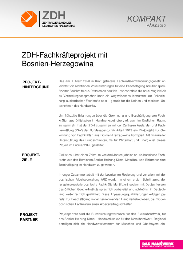 ZDH-Fachkräfteprojekt mit Bosnien-Herzegowina | ZDH