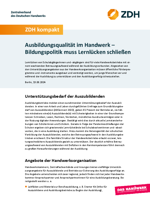 Ausbildungsqualität | ZDH