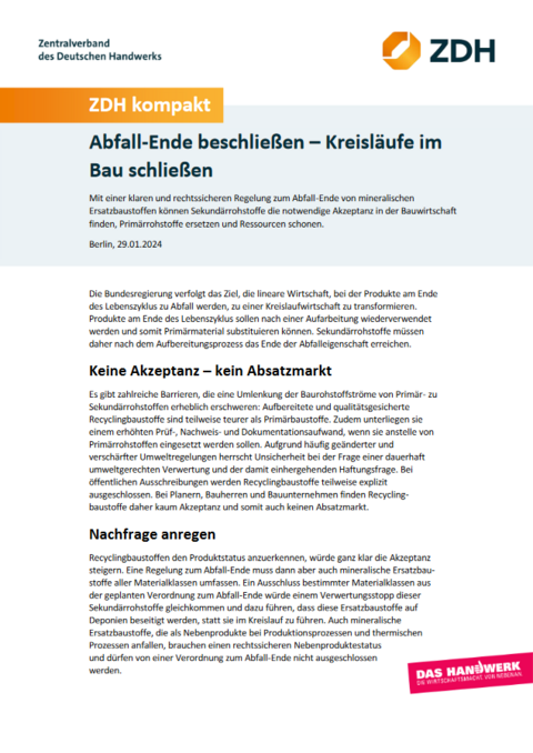 Regelung zum Abfall-Ende | ZDH