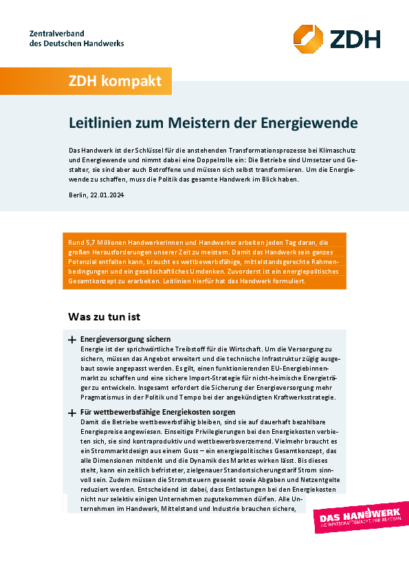 Energiepolitische Leitlinien | ZDH