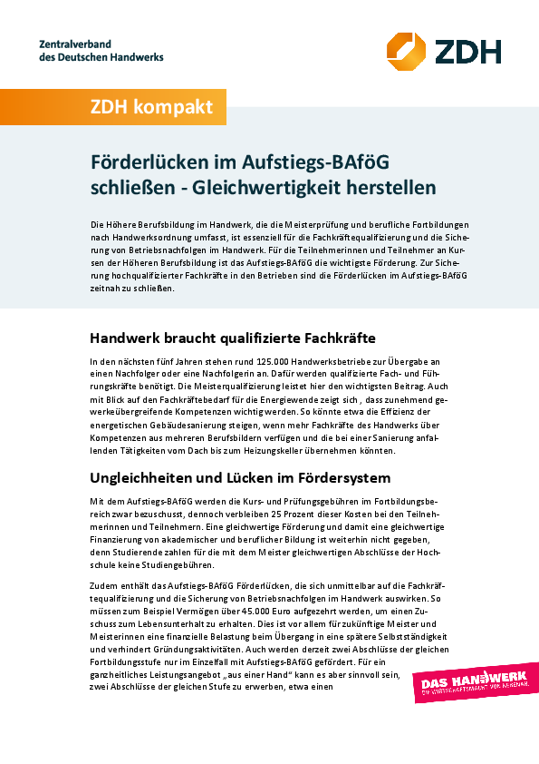 Aufstiegsfortbildungsförderungsgesetz | ZDH