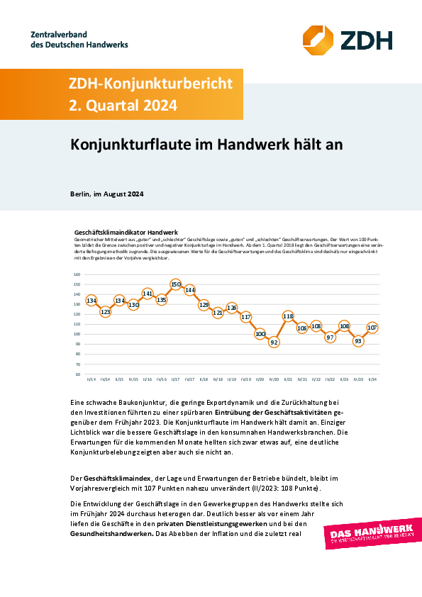 ZDH-Kurzbericht Konjunktur 2. Quartal 2024 | ZDH